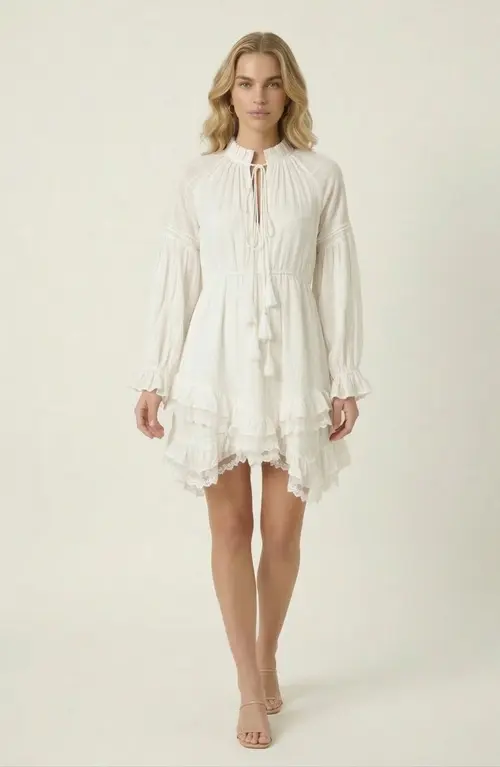MODENAIRE Boho Mini Dress - Ivory