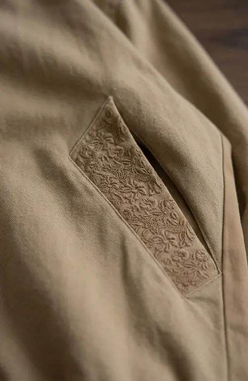 MODENAIRE Embroidered Trim Hooded Jacket - Tan