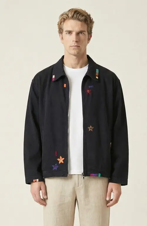 MODENAIRE Embroidered Zip Front Jacket - Black