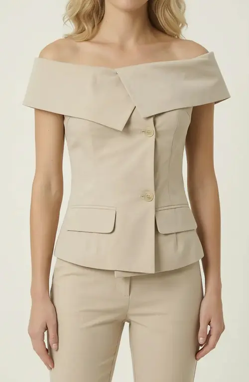 MODENAIRE Off-shoulder Button-front Top - Beige