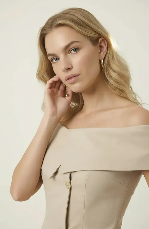 MODENAIRE Off-shoulder Button-front Top