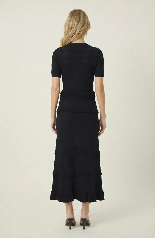 MODENAIRE Textured Knit Midi Dress With Ruffle Trim