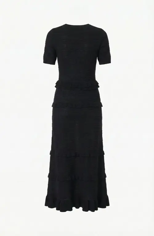 MODENAIRE Textured Knit Midi Dress With Ruffle Trim