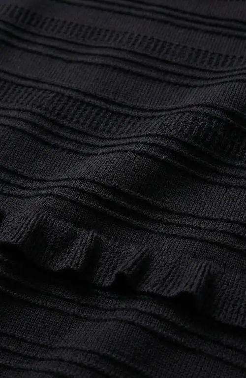 MODENAIRE Textured Knit Midi Dress With Ruffle Trim