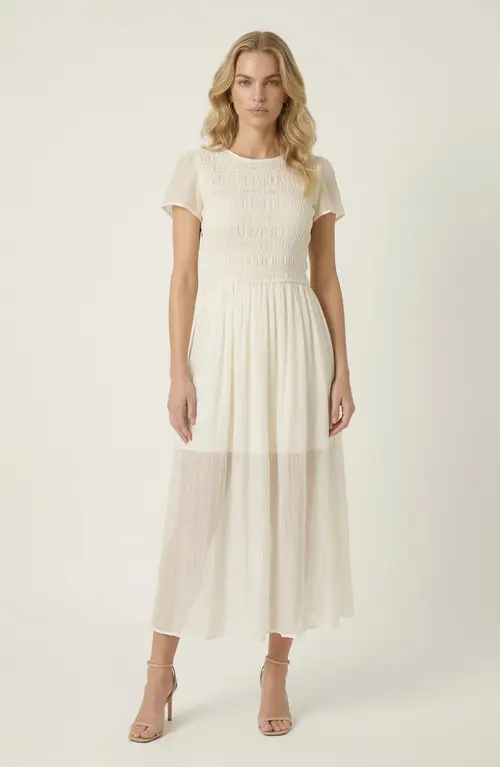 MODENAIRE Sheer Overlay Midi Dress - Cream