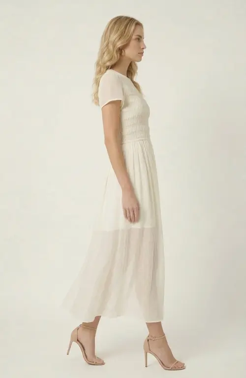 MODENAIRE Sheer Overlay Midi Dress