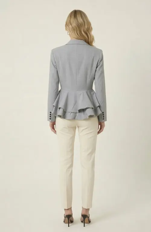 MODENAIRE Double-breasted Tailored Peplum Blazer