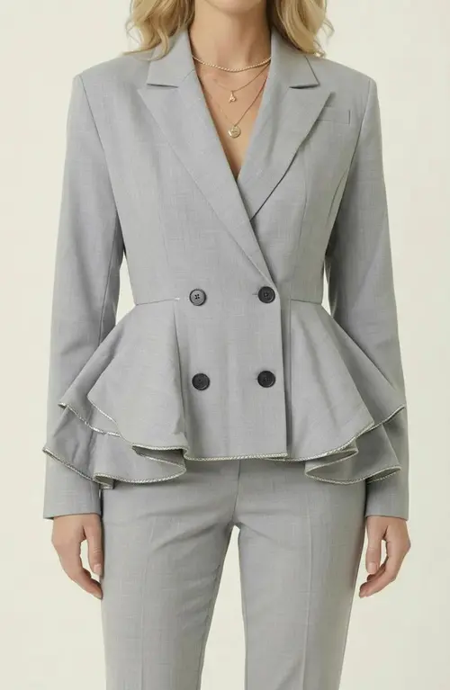MODENAIRE Double-breasted Tailored Peplum Blazer