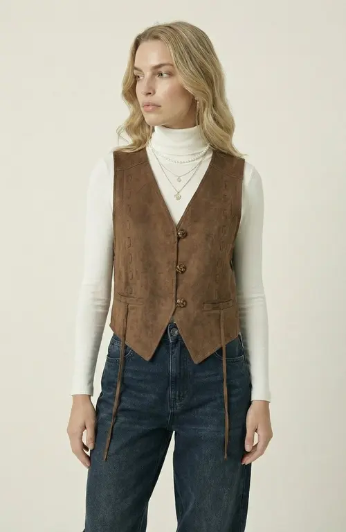 MODENAIRE Faux Suede Vest - Medium Brown