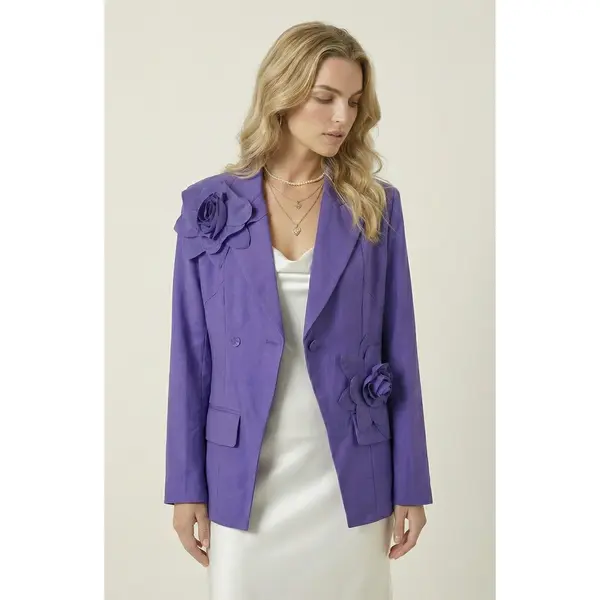 MODENAIRE 3d Floral Appliqué Tailored Blazer - Purple