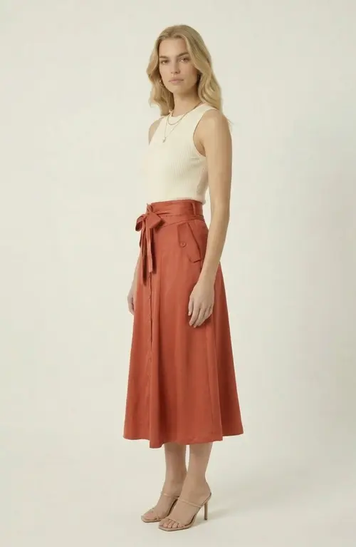 MODENAIRE Midi Skirt With Button-front Closure And Waist Tie