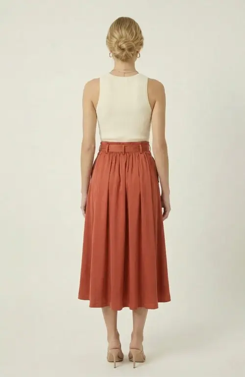 MODENAIRE Midi Skirt With Button-front Closure And Waist Tie