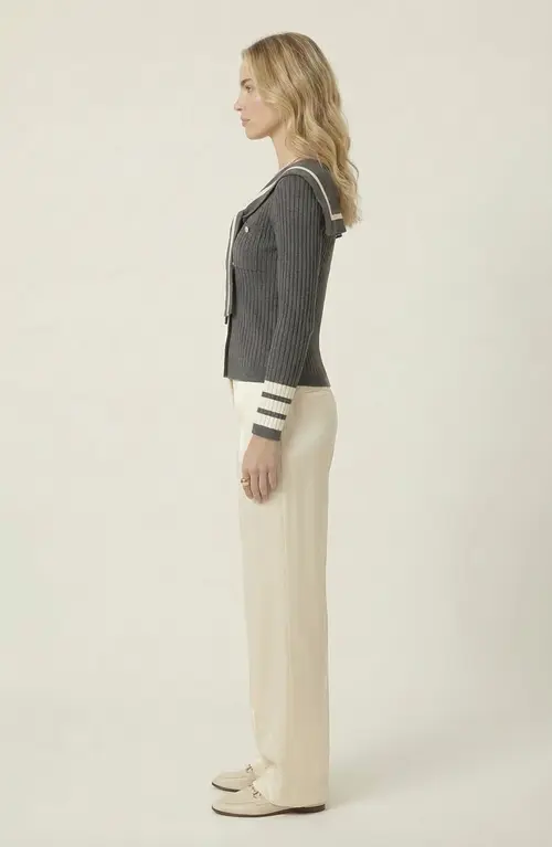 MODENAIRE Ribbed Knit Cardigan With Sailor Collar