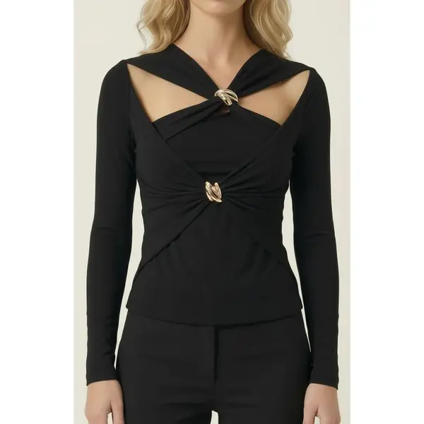 MODENAIRE Cutout Twist Front Top With Gold Hardware - Black