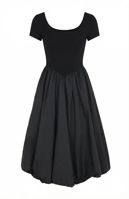 MODENAIRE Short Sleeve Bubble Hem Midi Dress