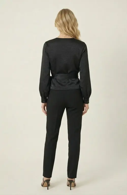 MODENAIRE Lace Trim Wrap Blouse