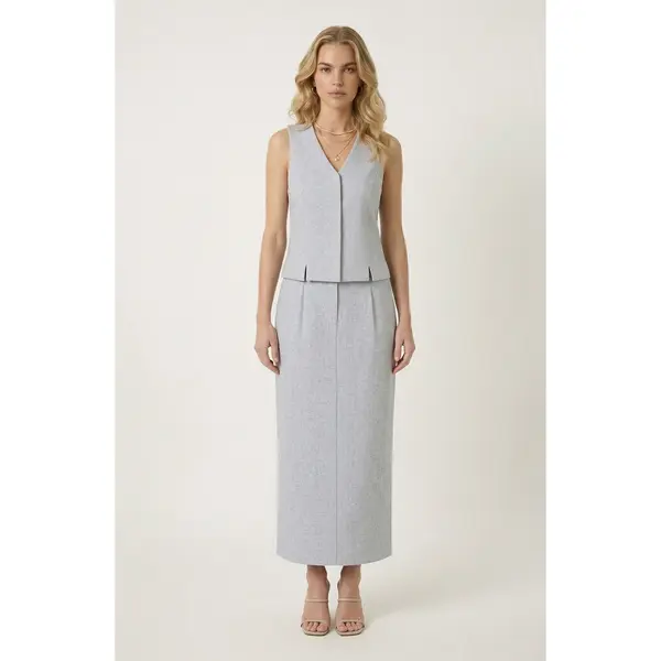 MODENAIRE Hidden Front Closure Sleeveless Top & Midi Skirt Set - Light Grey
