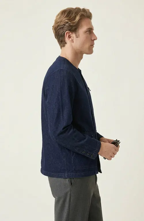 MODENAIRE Collarless Utility Pocket Jacket