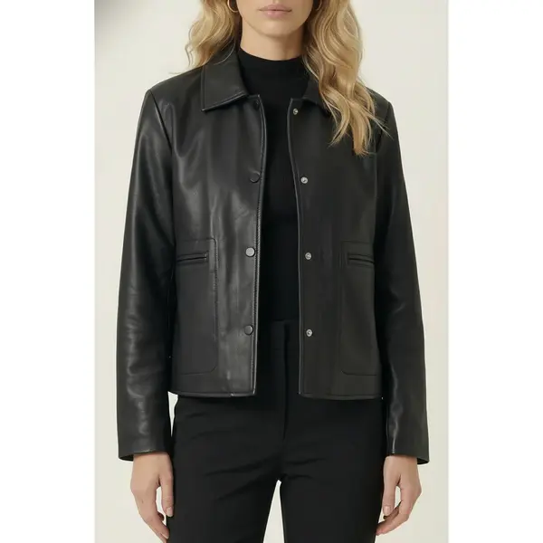 MODENAIRE Leather Button Front Jacket - Black