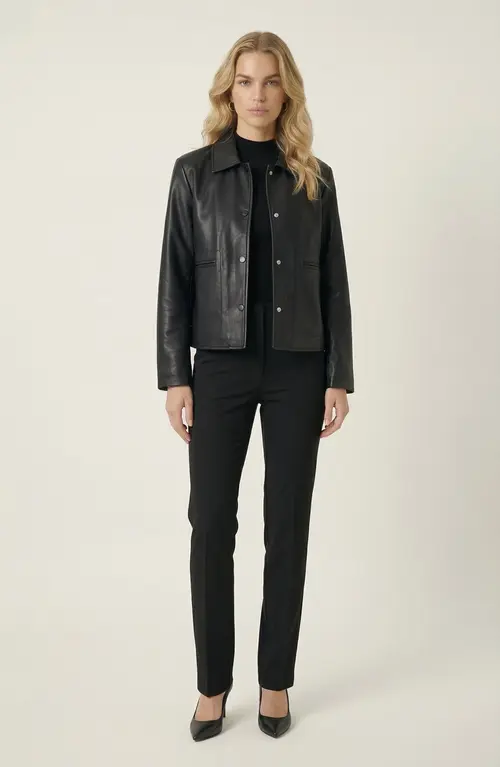 MODENAIRE Leather Button Front Jacket