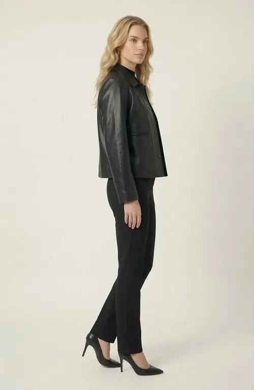 MODENAIRE Leather Button Front Jacket