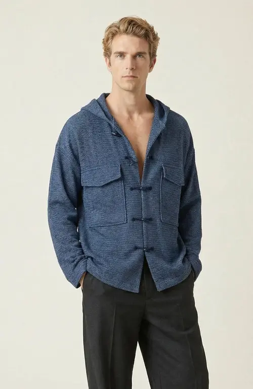 MODENAIRE Toggle Closure Hooded Jacket - Indigo