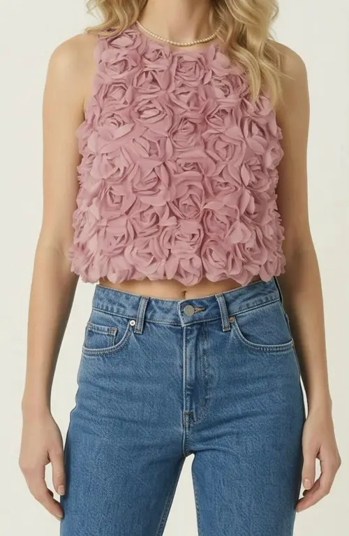 MODENAIRE Floral Appliqué Sleeveless Top - Dusty Rose