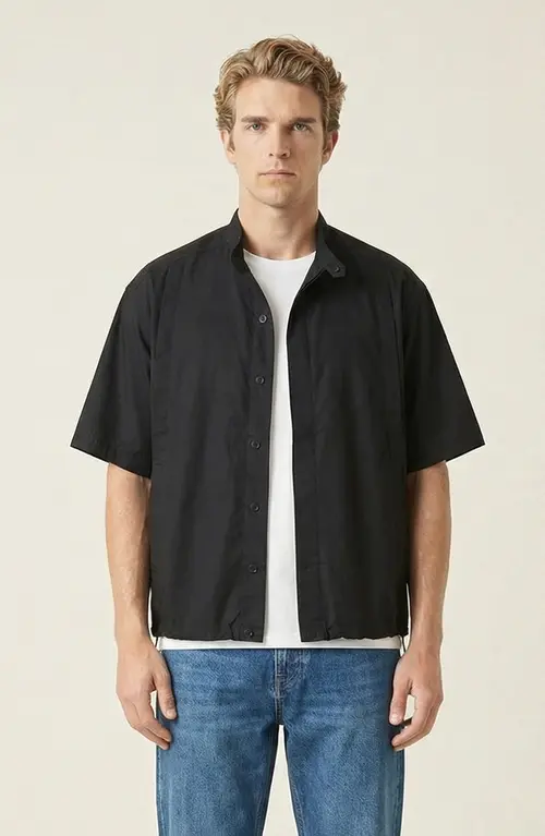 MODENAIRE Short Sleeve Stand Collar Jacket - Black