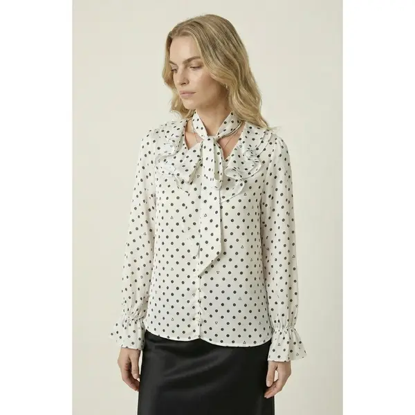 MODENAIRE Polka Dot Tie Neck Blouse - Off-white