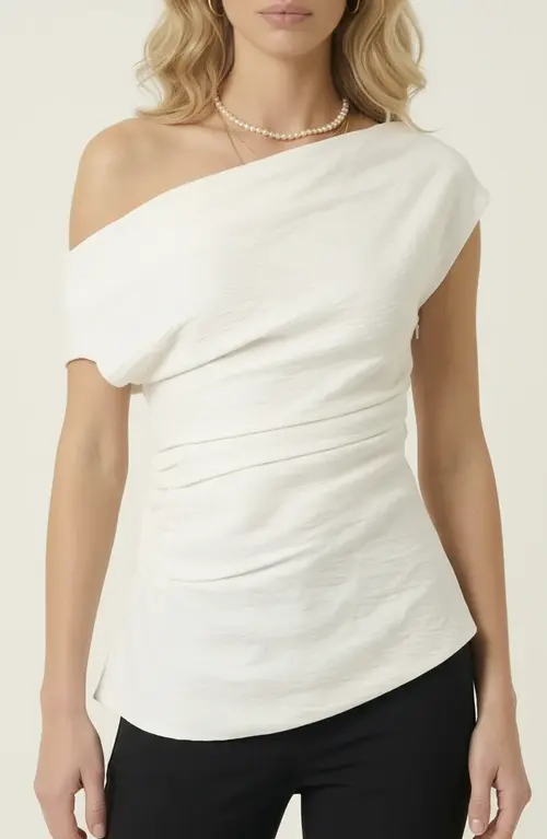 MODENAIRE Asymmetric One Shoulder Draped Top - Off White