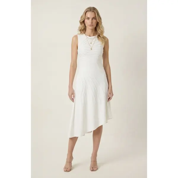 MODENAIRE Sleeveless Midi Dress With Asymmetrical Hem - Off-white