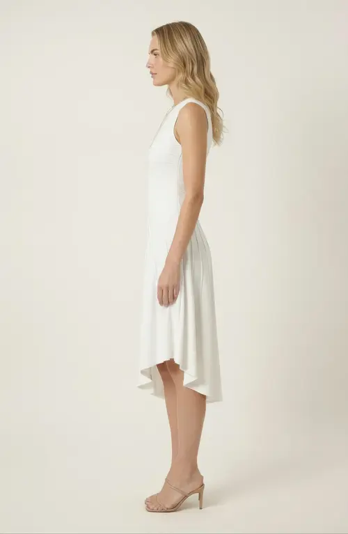 MODENAIRE Sleeveless Midi Dress With Asymmetrical Hem