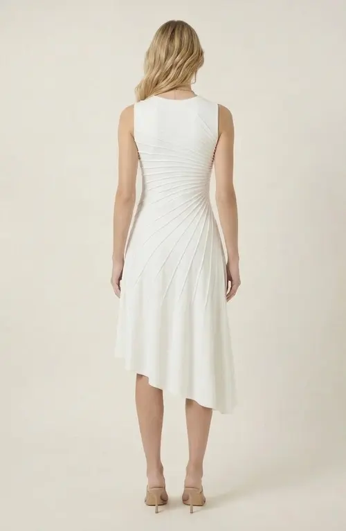 MODENAIRE Sleeveless Midi Dress With Asymmetrical Hem