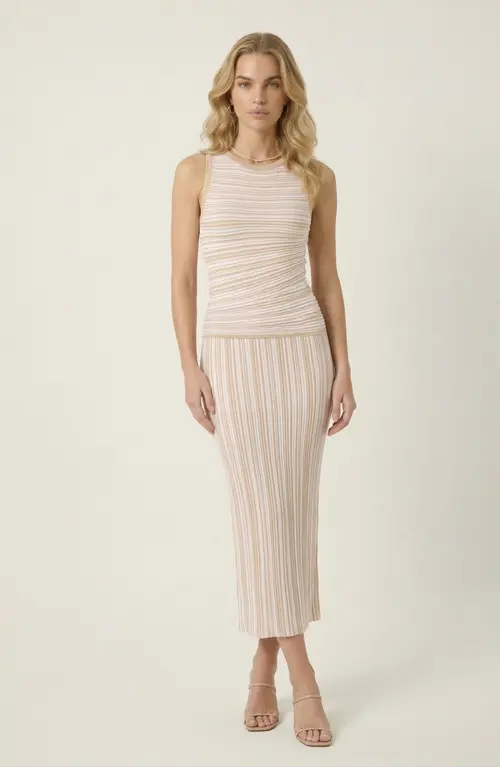 MODENAIRE Striped Knit Tank & Midi Skirt Set - Cream