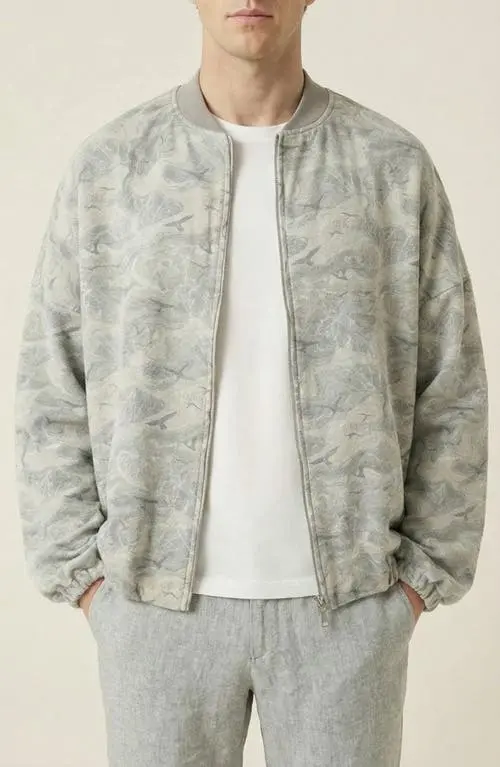 MODENAIRE Printed Zip Front Bomber Jacket - Beige