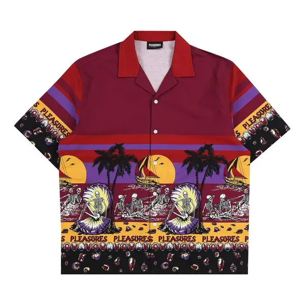 PLEASURES Beach Button Down 'burgundy - Red