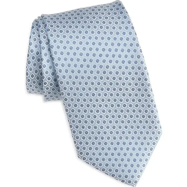 David Donahue Floral Medallion Silk Neck Tie - Sky
