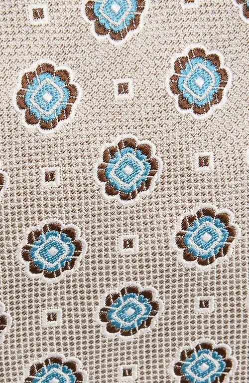 David Donahue Floral Medallion Silk & Cotton Neck Tie