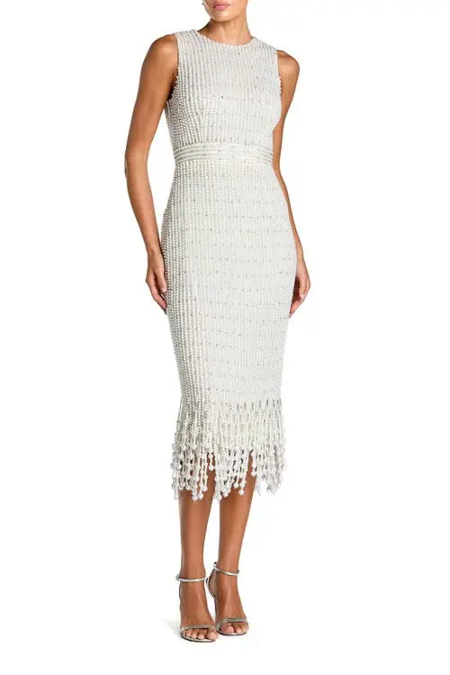 Mac Duggal Pearl-embellished Sleeveless Midi Dress - Ivory