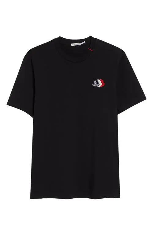 Moncler Tricolor Logo Patch Pima Cotton T-shirt - Black