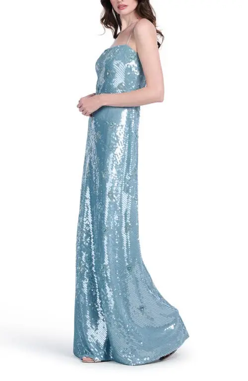 EMILY SHALANT Beaded Floral Sequin Gown