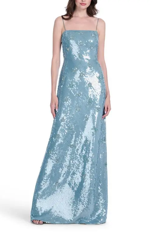 EMILY SHALANT Beaded Floral Sequin Gown