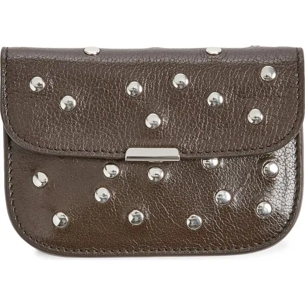 LEMAIRE Soft Tab Studded Leather Card Holder - Dark Chocolate