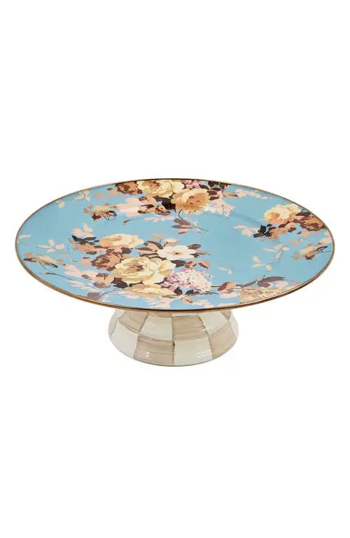 MACKENZIE-CHILDS Wild Rose Slate Large Pedestal Platter - Blue