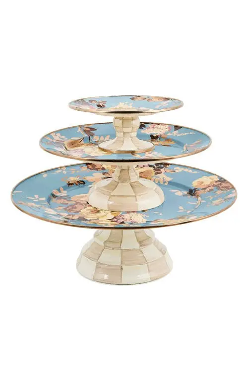 MACKENZIE-CHILDS Wild Rose Slate Large Pedestal Platter - Blue