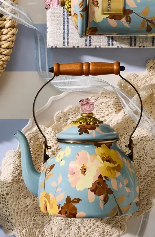 MACKENZIE-CHILDS Wild Rose Slate 2-quart Tea Kettle