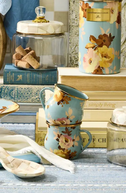 MACKENZIE-CHILDS Wild Rose Slate Enameled Steel Mug - Blue