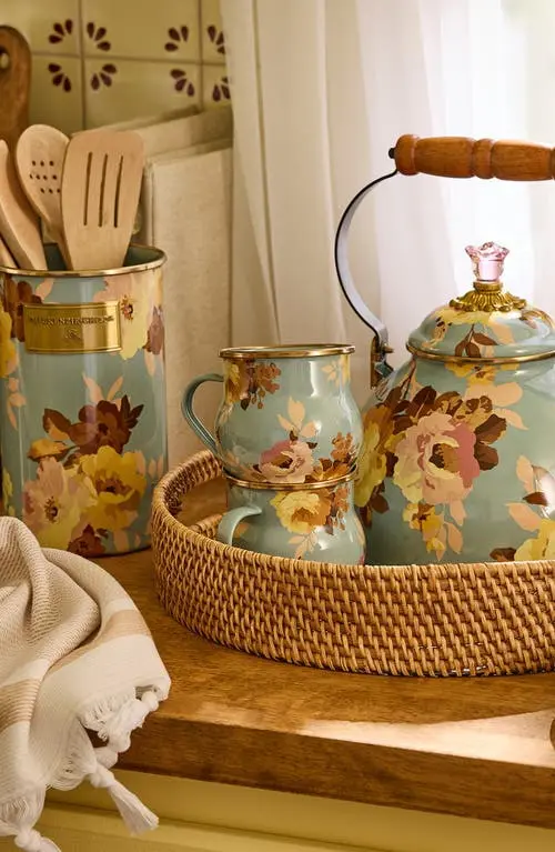 MACKENZIE-CHILDS Wild Rose Slate Enameled Steel Mug - Blue