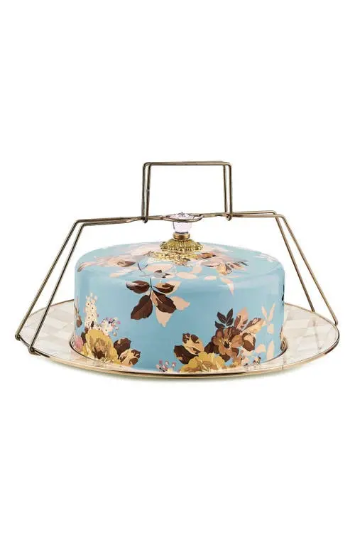MACKENZIE-CHILDS Wild Rose Slate Enameled Steel Cake Carrier - Blue