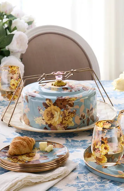 MACKENZIE-CHILDS Wild Rose Slate Enameled Steel Cake Carrier - Blue